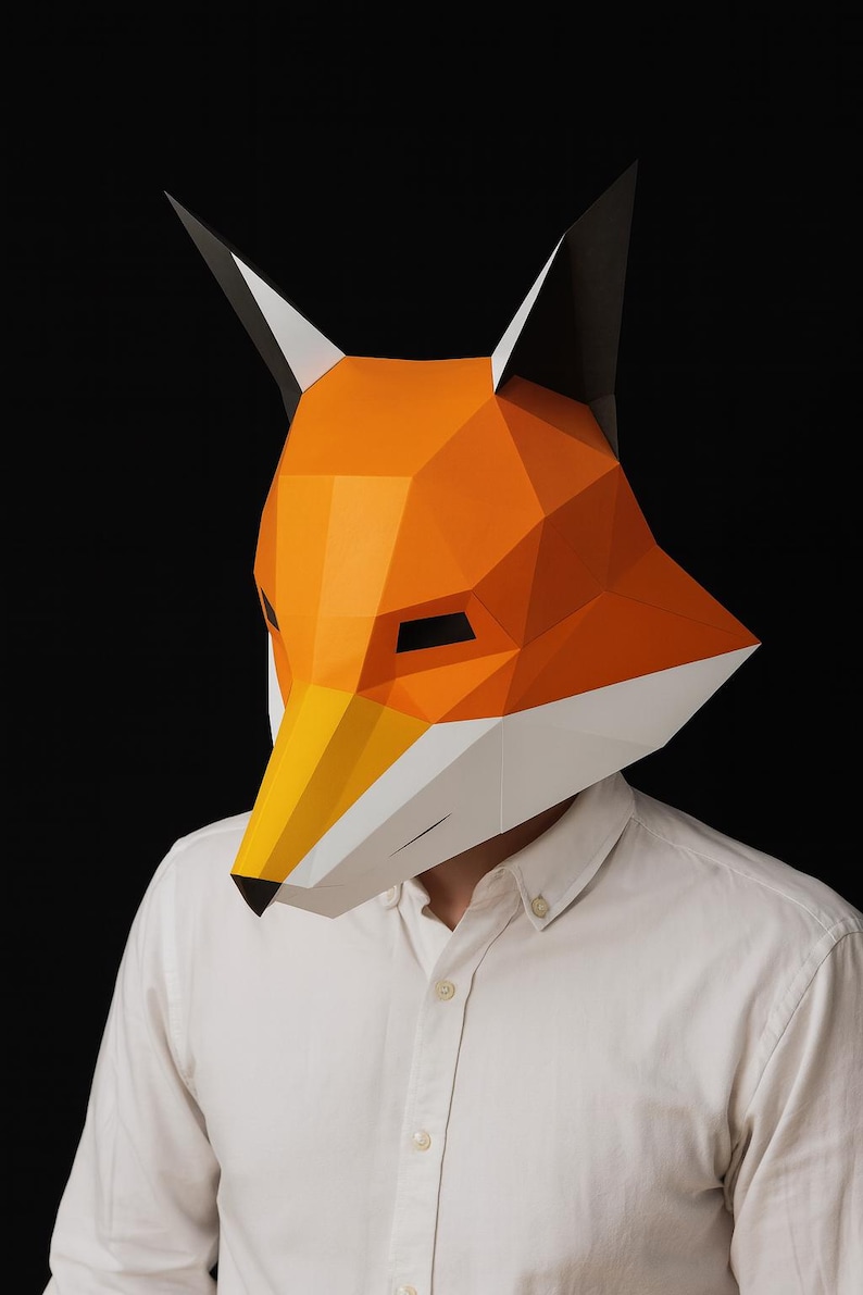 Fox Mask Papercraft Template | 3D Low Poly DIY Paper Mask | Geometric ...