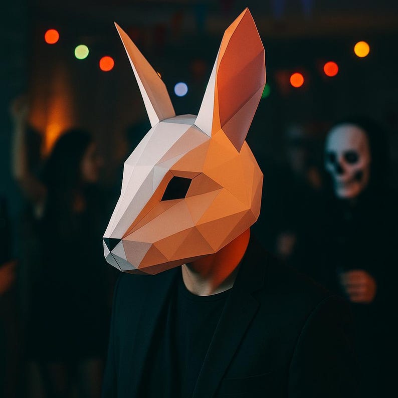 Rabbit Mask Papercraft Template | 3D Low Poly Animal Head | DIY ...