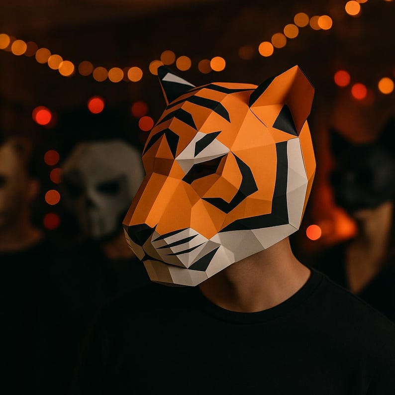 Tiger Mask Papercraft Template | 3D Low Poly Animal Head | DIY ...