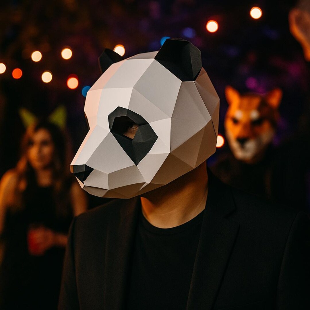 Panda Mask Papercraft Template | 3D Low Poly Animal Head | DIY ...