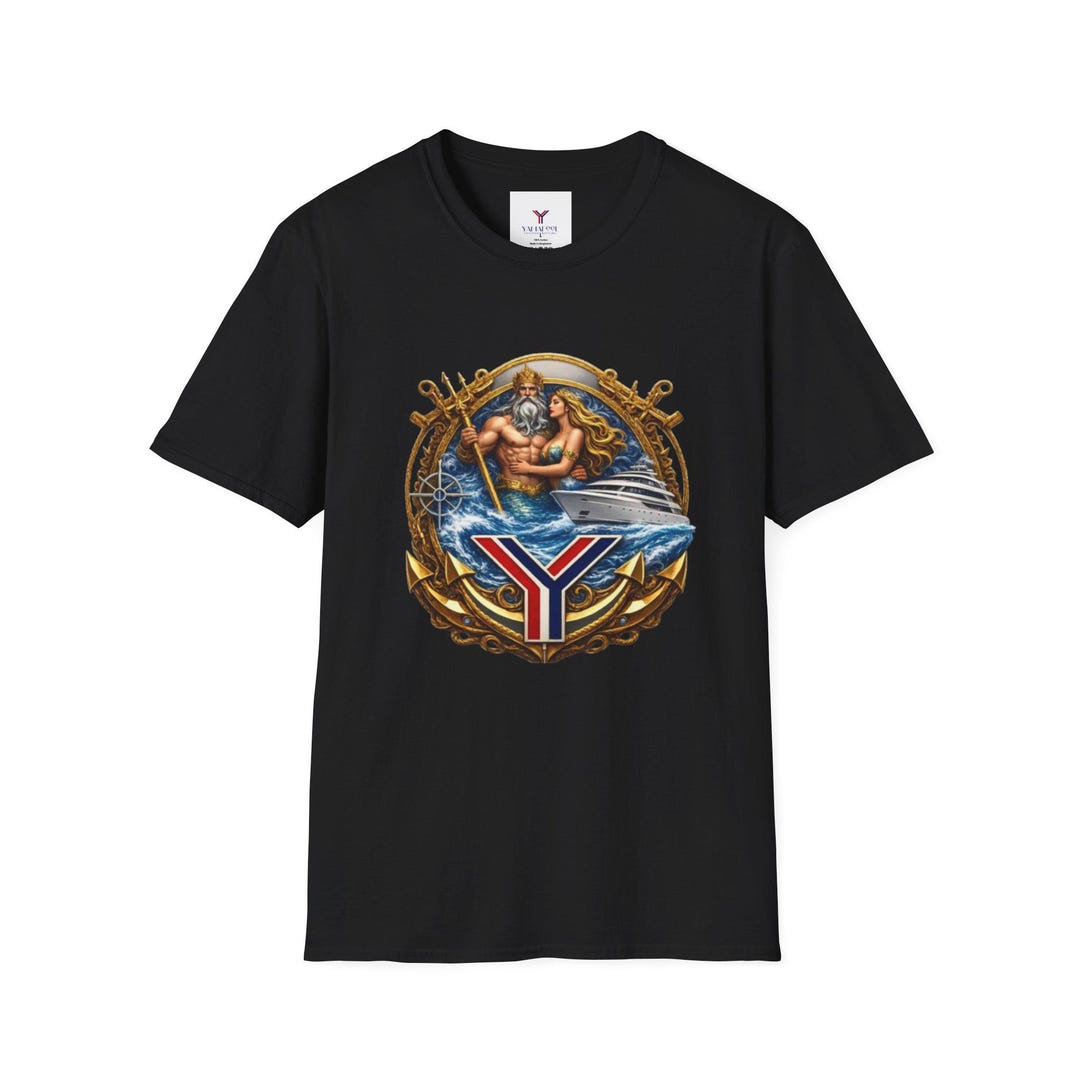 Neptune and Mermaid Yacht Yahafeel T-shirt Black Poseidon Trident ...