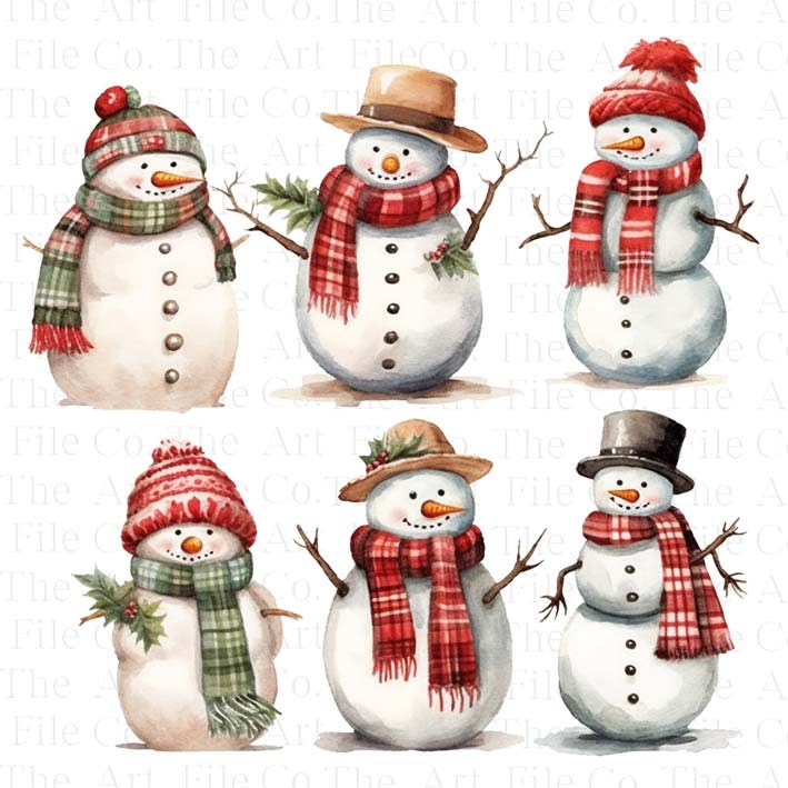 Classic Snowman Clip Art 17 High Quality Watercolour Jpgs & Pngs ...