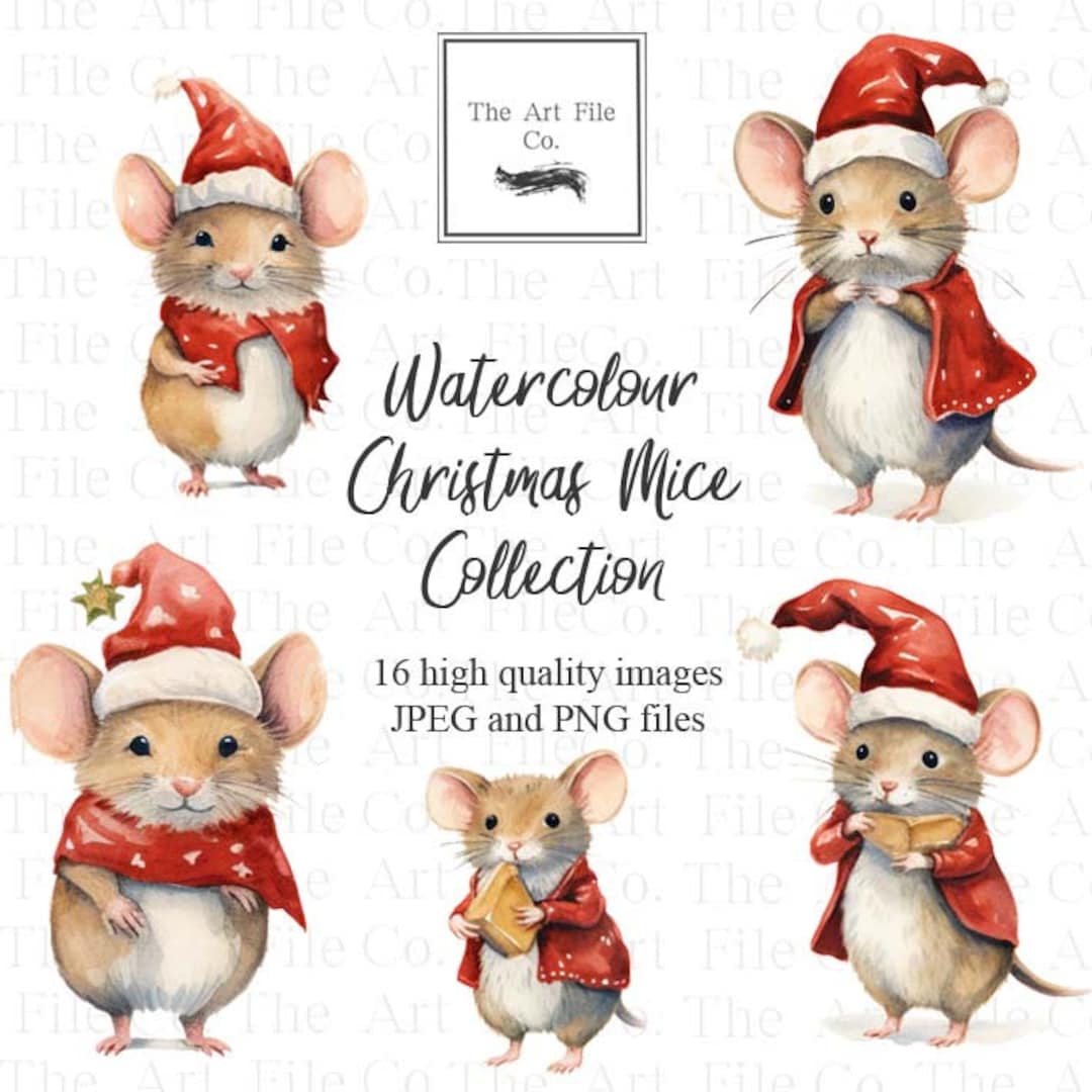 Cute Christmas Mice Clip Art - 16 High Quality Watercolour Jpgs & Pngs ...