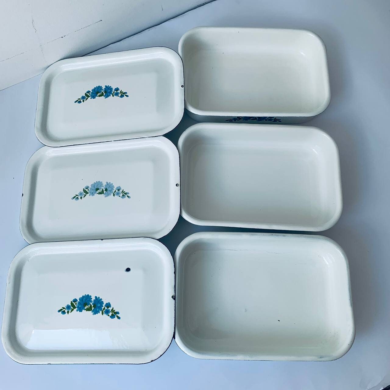 White Enamel Box With Lid and Blue Cornflowers Vintage Enamelware Food ...