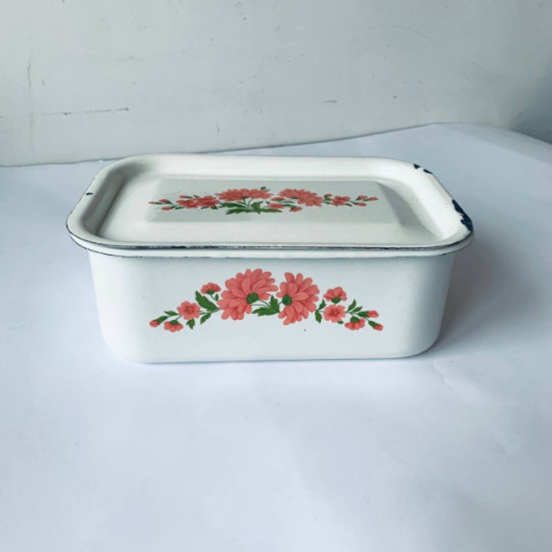 Enamel Food Containers Vintage Enamelware Containers With Lid Metal Box ...