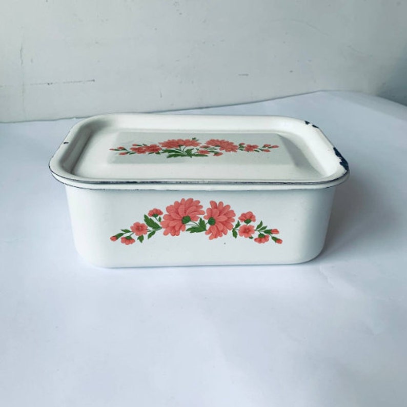Enamel Food Containers Vintage Enamelware Containers With Lid Metal Box ...