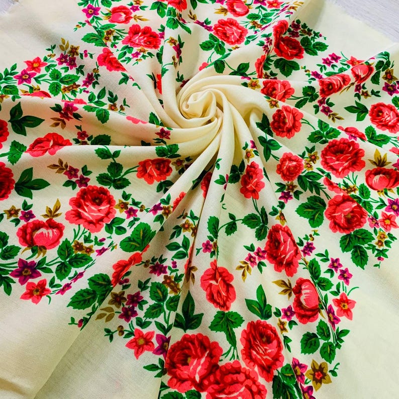 Vintage Ukrainian Wool Scarf, Floral Wool Shawl - Etsy