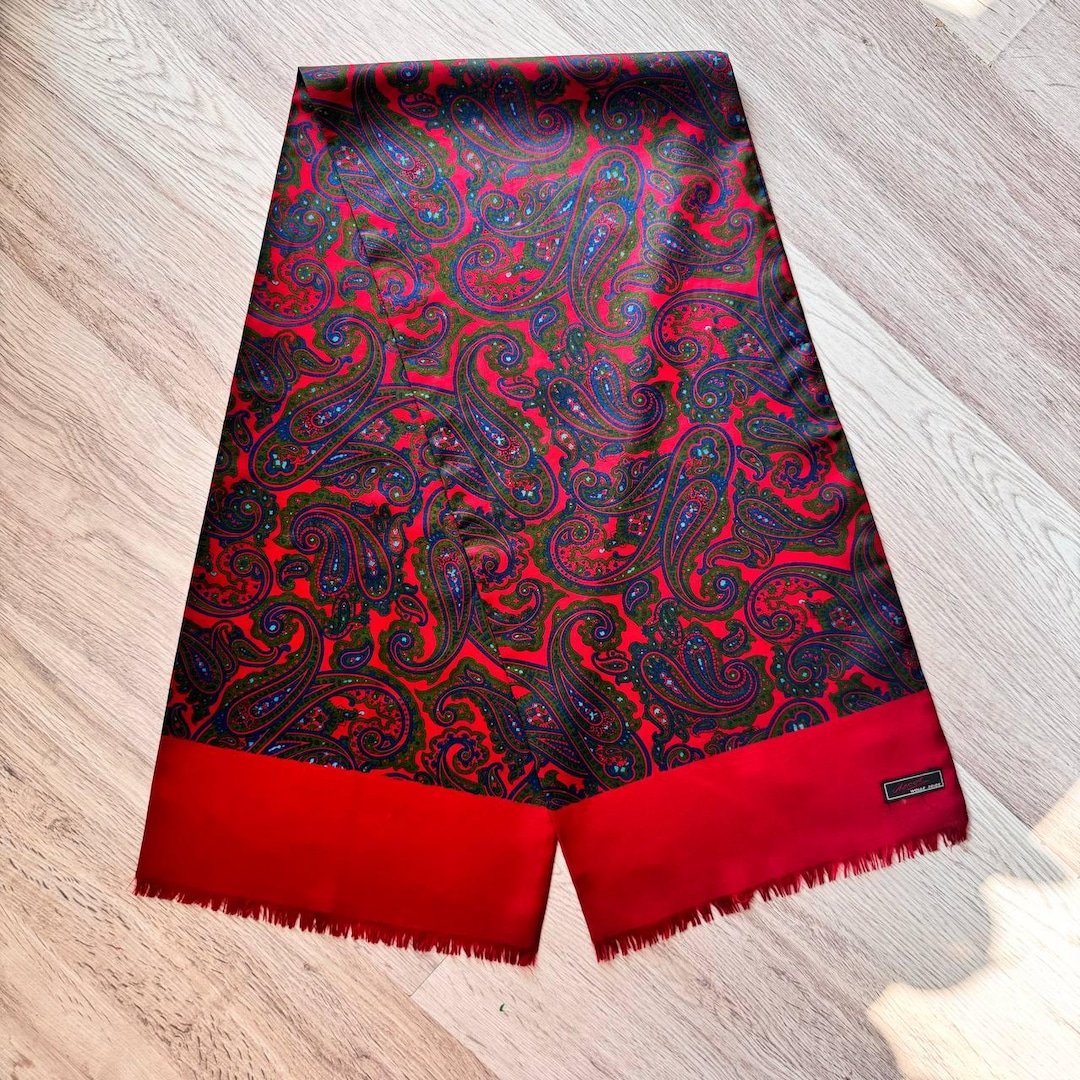 Vintage Men's Stunning Ornate Multi Colour Double Dark Red Wool Silk ...