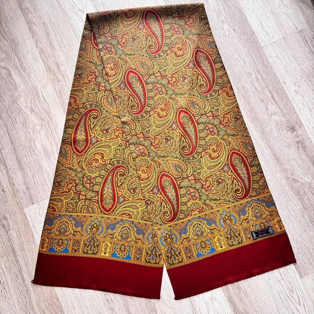 Men's Vintage Geometric Scarf Original Retro Red Paisley Silk Necktie ...