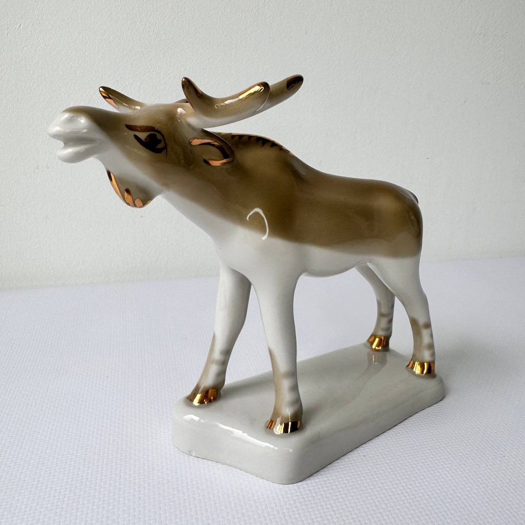 Porcelain Figurine, Vintage Statuette Moose, Ceramic Moose Figurine ...