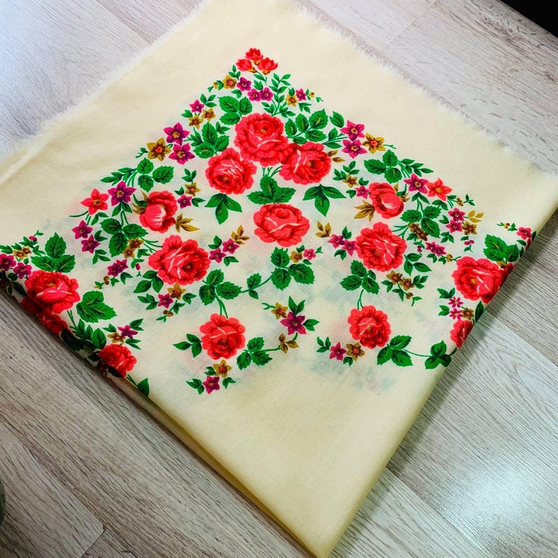 Vintage Ukrainian Wool Scarf, Floral Wool Shawl - Etsy