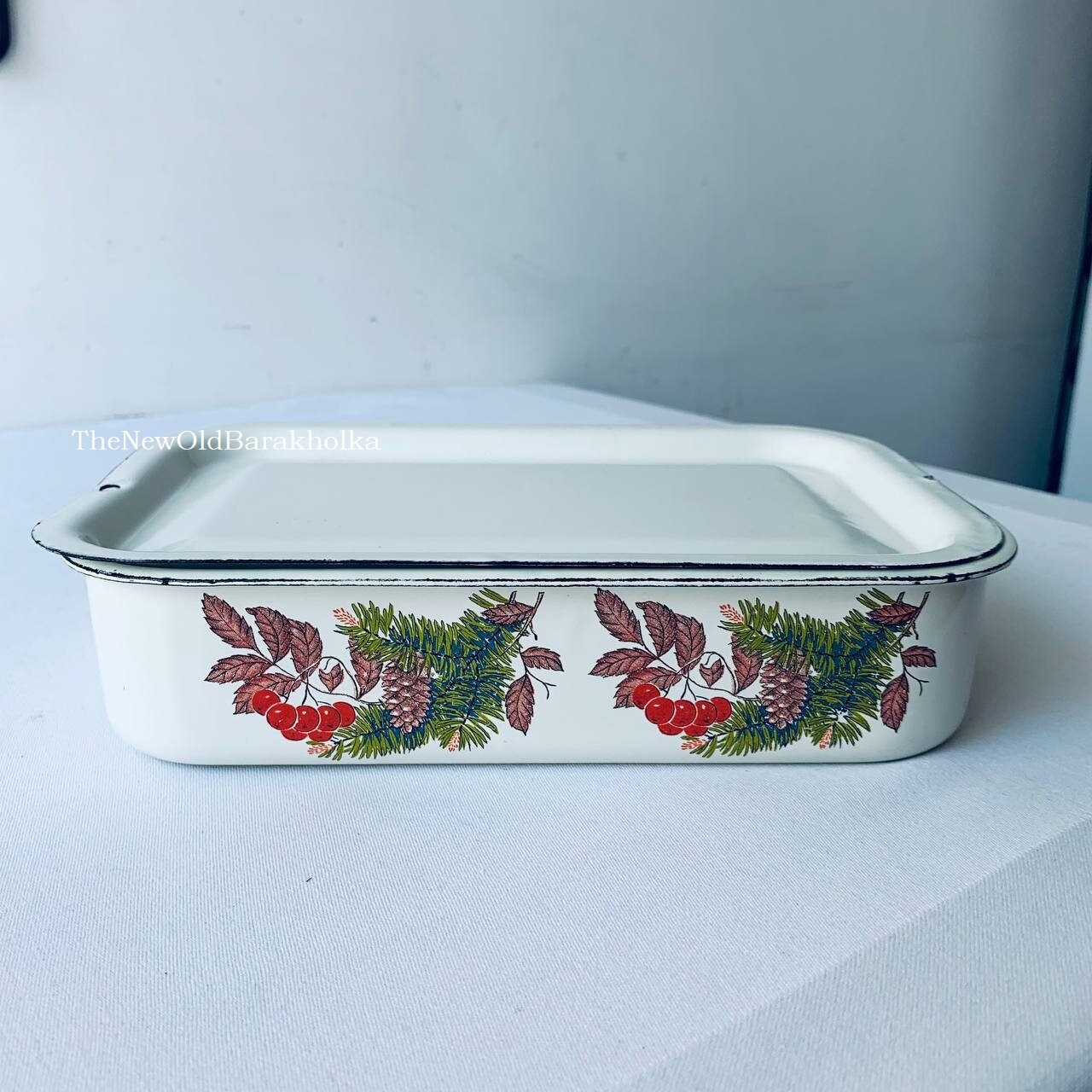 White Enamel Box With Lid Soviet Vintage Enamelware Medium White Enamel ...