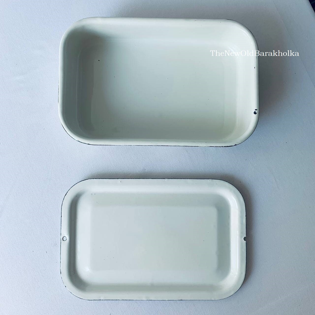 White Enamel Box With Lid Soviet Vintage Enamelware Medium White Enamel ...