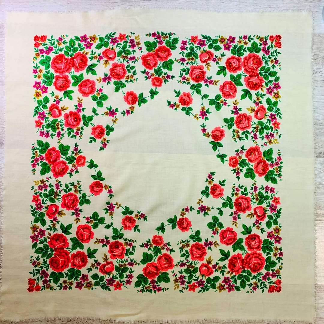 Vintage Ukrainian Wool Scarf, Floral Wool Shawl - Etsy