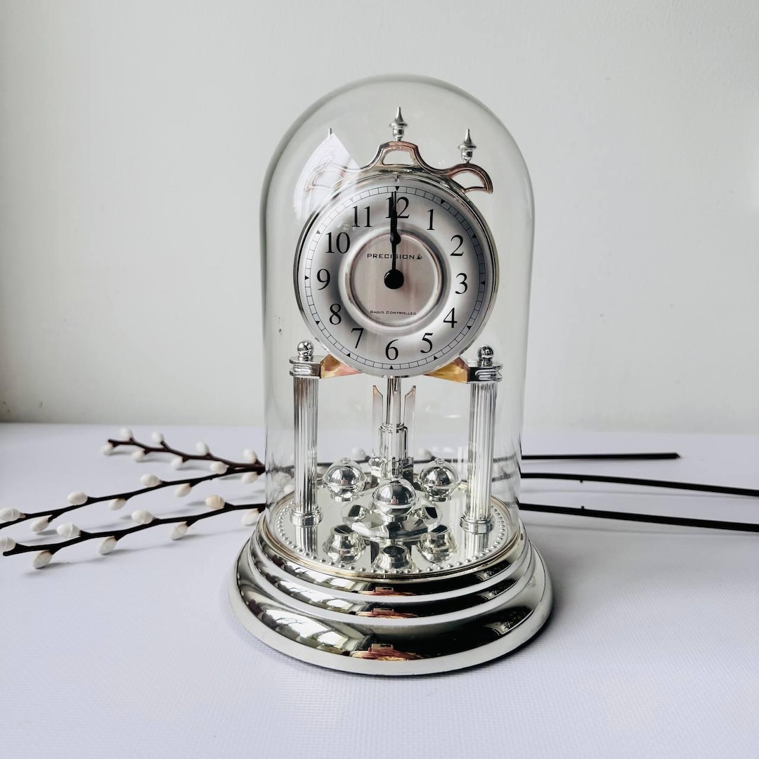 Vintage Glass Dome Anniversary Clock: Silver Plated Mantel Clock - Etsy