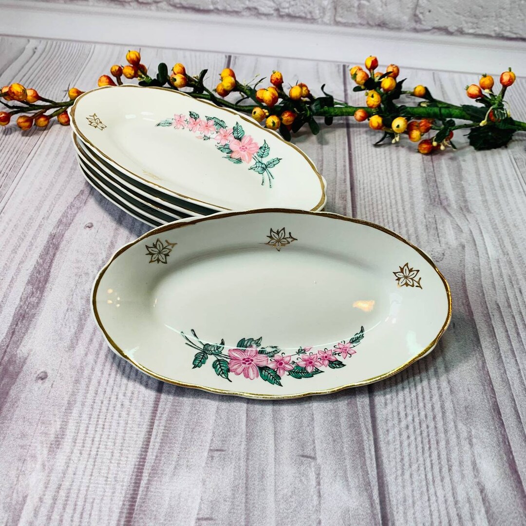 Antique Small Oval Plate With Gold Trim, Large Ceramic Plate, Vintage ...