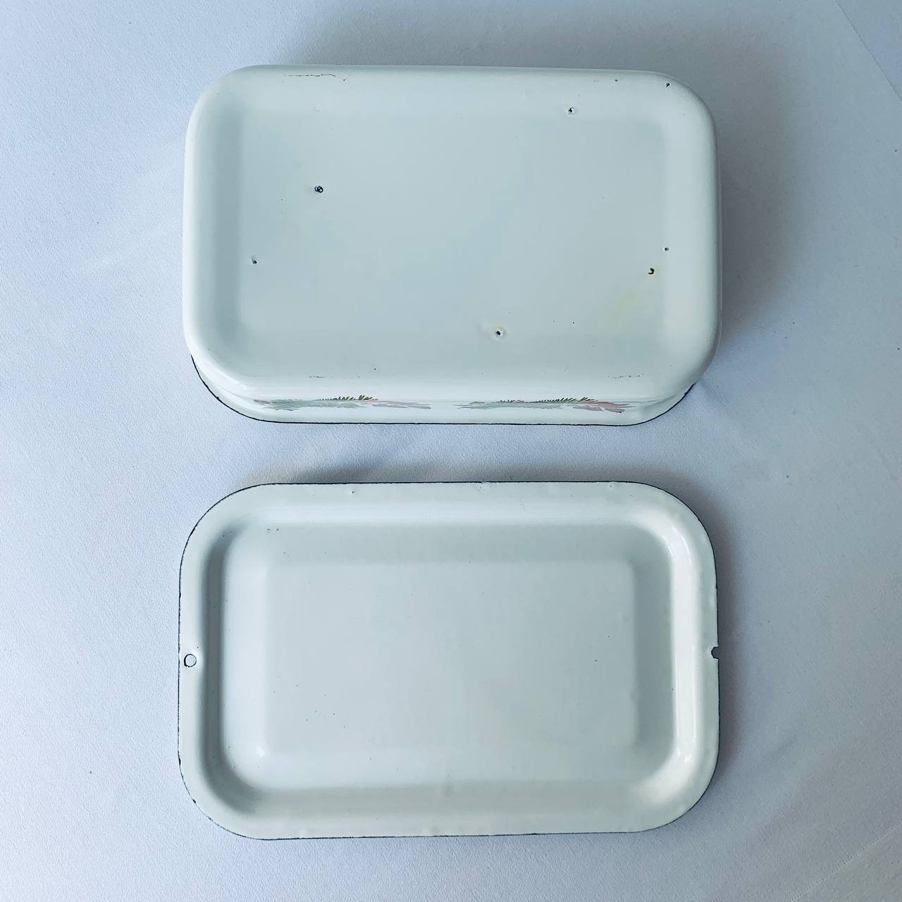 White Enamel Box With Lid Soviet Vintage Enamelware Medium White Enamel ...