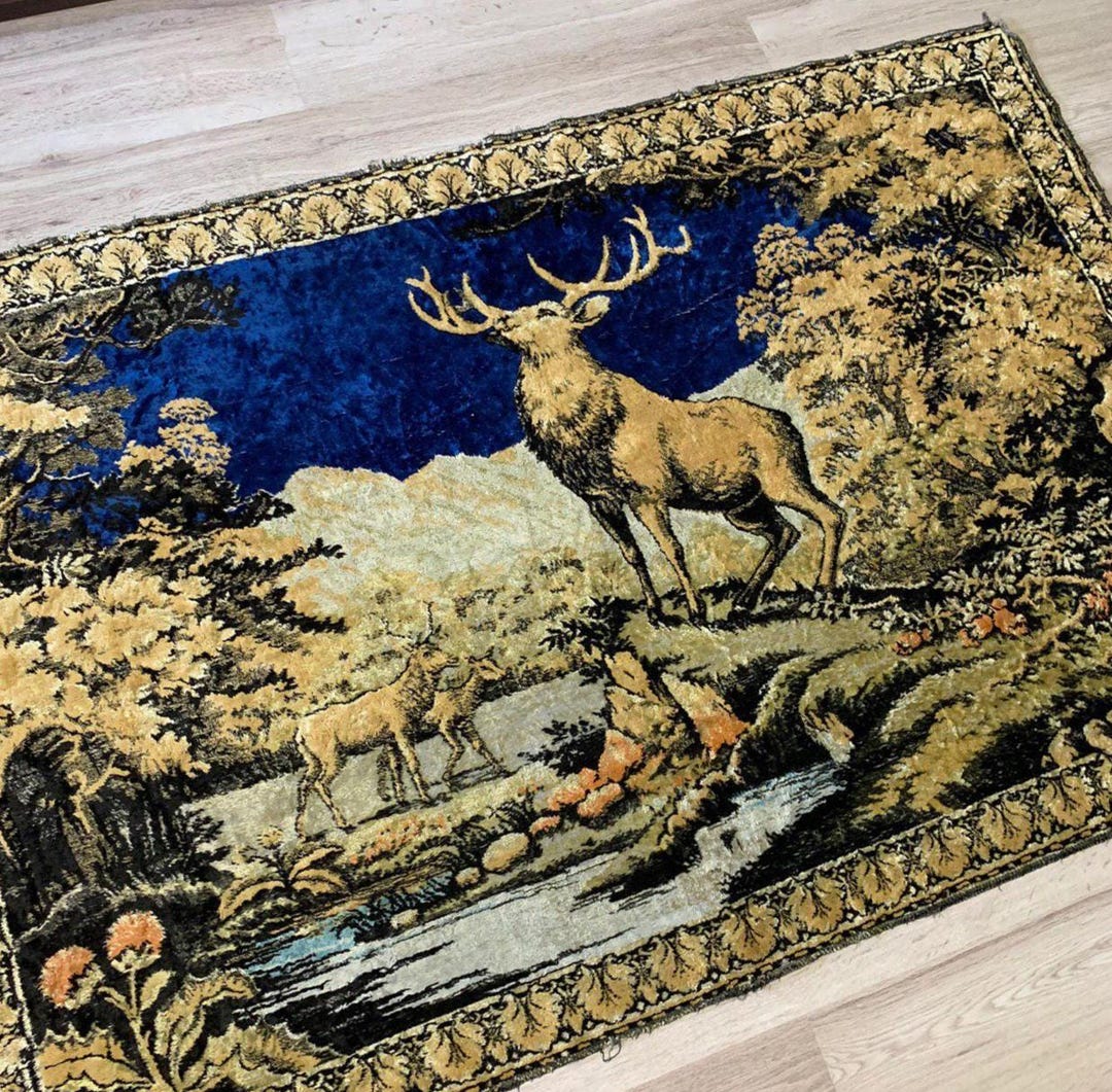 Soviet Plush Carpet Deer, Vintage Wall Carpet, Rustic Carpet, Vintage ...