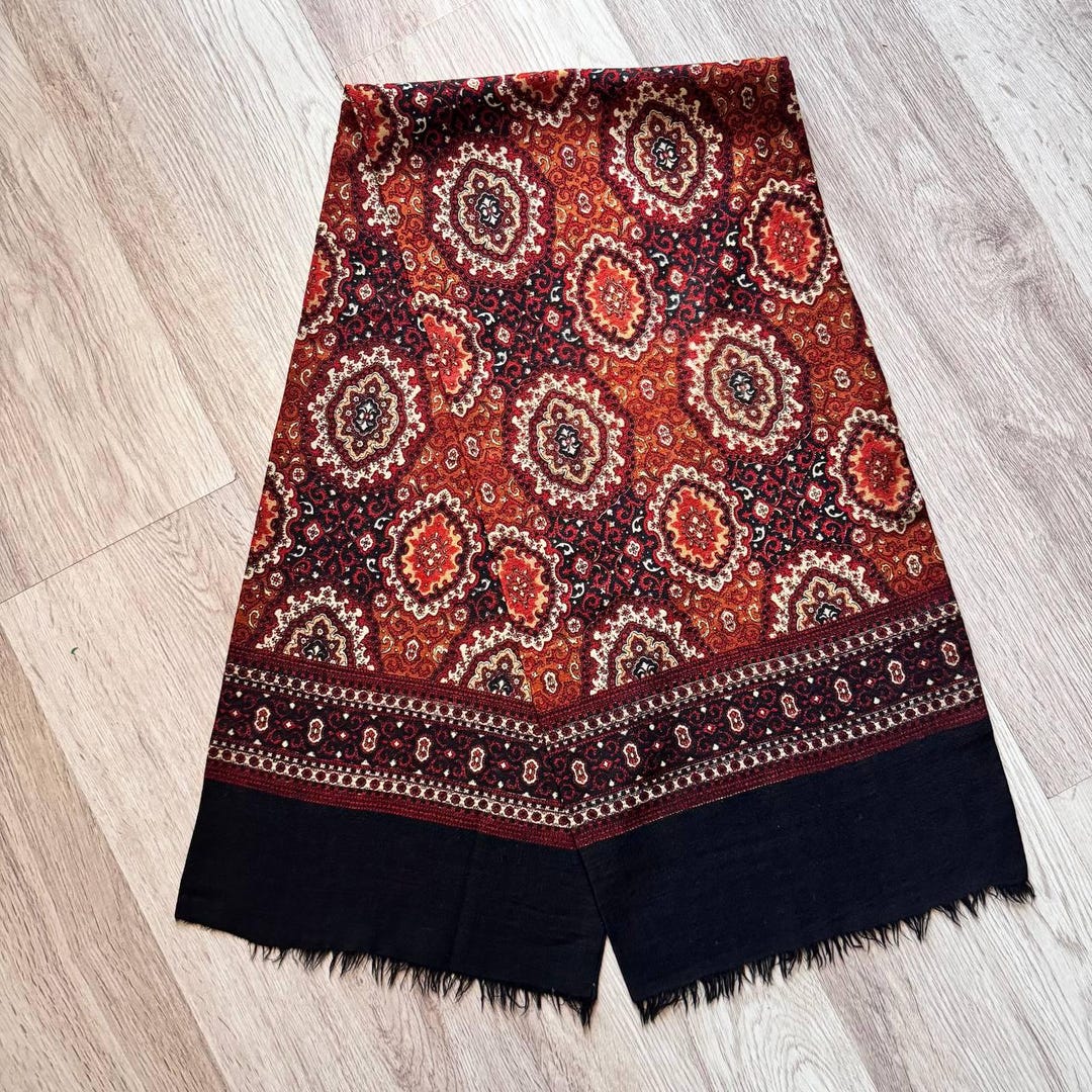 Vintage Men's Stunning Ornate Multi Colour Paisley Dark Orange Wool ...