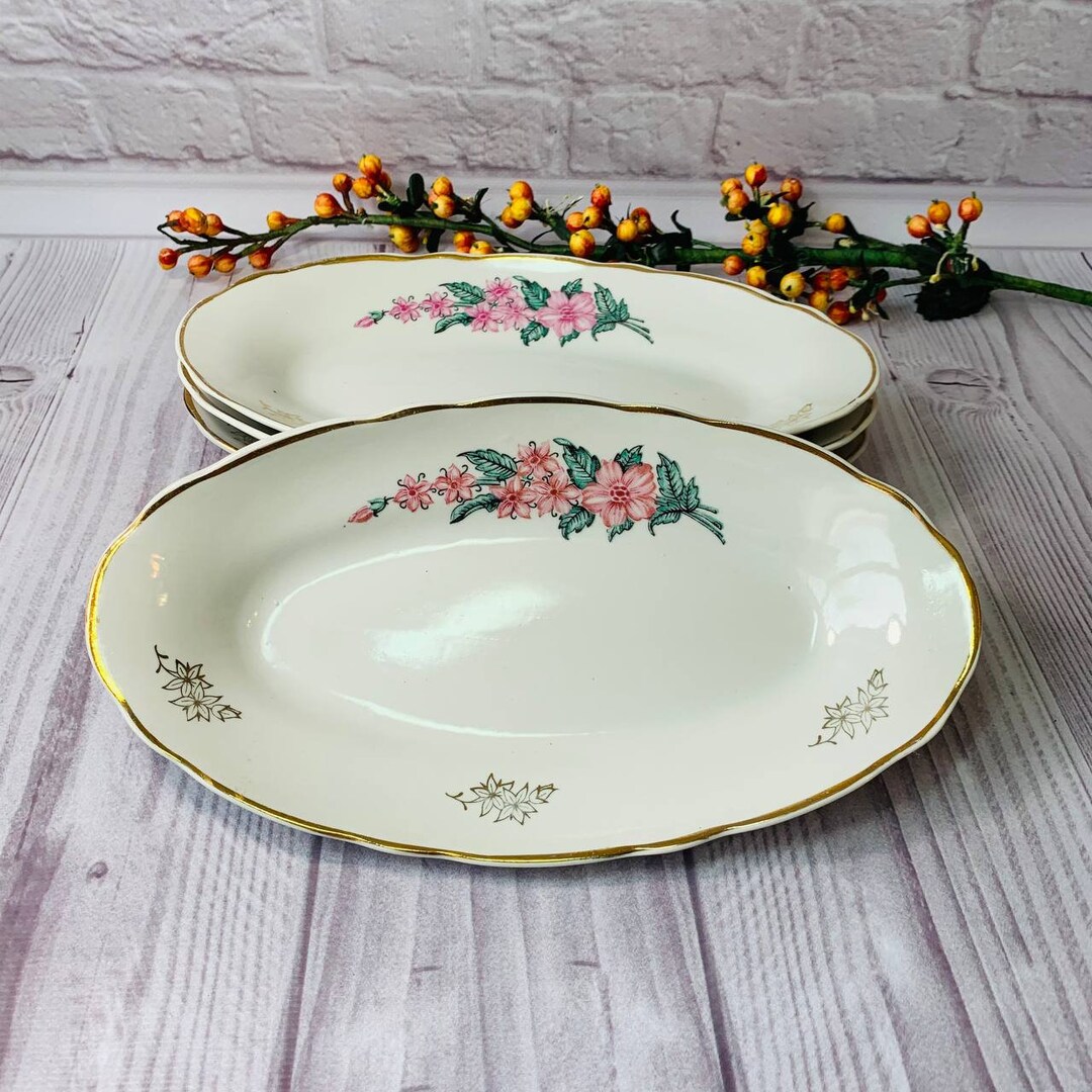 Antique Big Oval Plate With Gold Trim, Large Ceramic Plate, Vintage ...