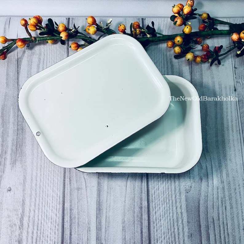 Soviet Vintage Enamelware Medium White Enamel Baking Pan, French Style ...