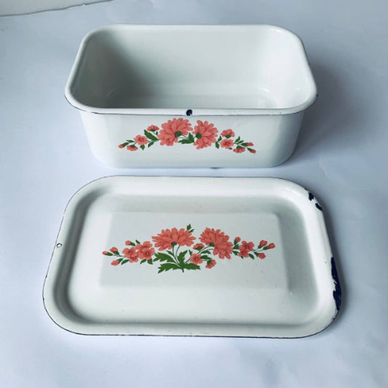 Enamel Food Containers Vintage Enamelware Containers With Lid Metal Box ...