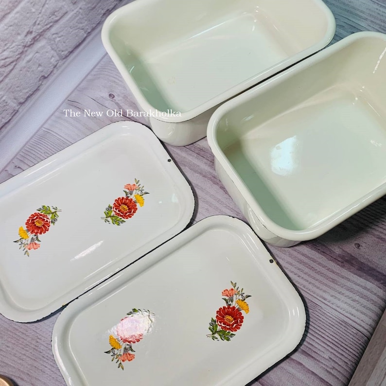 Vintage White Enamel Food Storage Container: French Farmhouse Decor ...