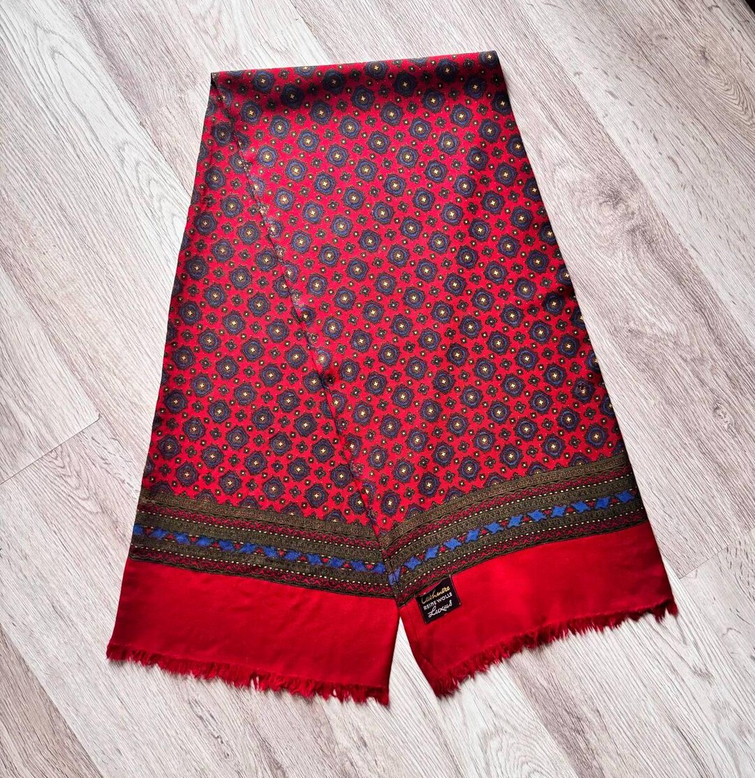 Vintage Men's Stunning Ornate Multi Colour Red Scarf Ornate Double ...