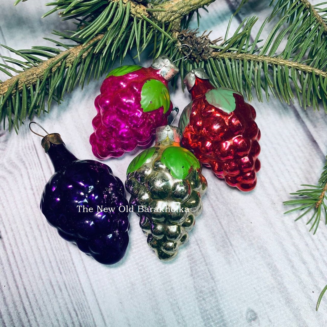 Set of 4 Soviet Christmas Ornaments, Vintage Glass Christmas Tree ...