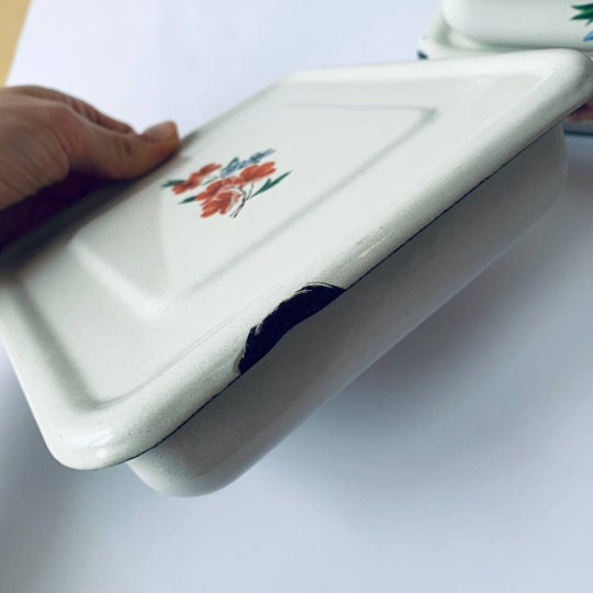 Set of 4 Food Containers Vintage Enamelware Containers With Lid Metal ...