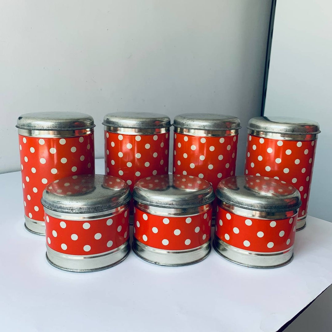 Set of 7 Unused Soviet Tin Box Polka Dot, Soviet Vintage Tin Food ...