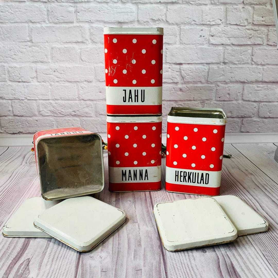Soviet Tin Box, Set of 4 Containers, Soviet Vintage Tin Food Containers ...