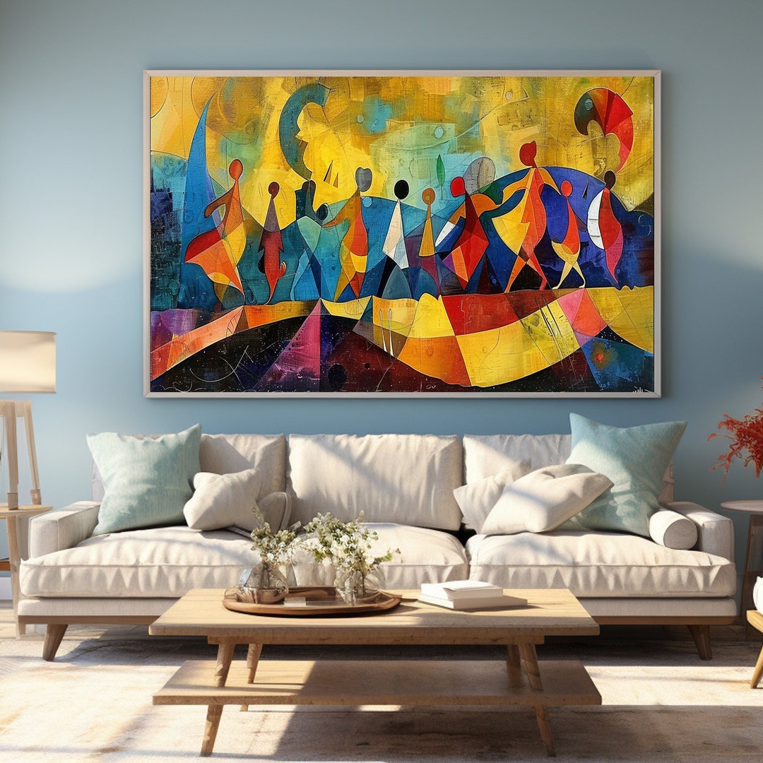 Original Colored Figures Oil Painting on Canvas, Large Wall Art ...