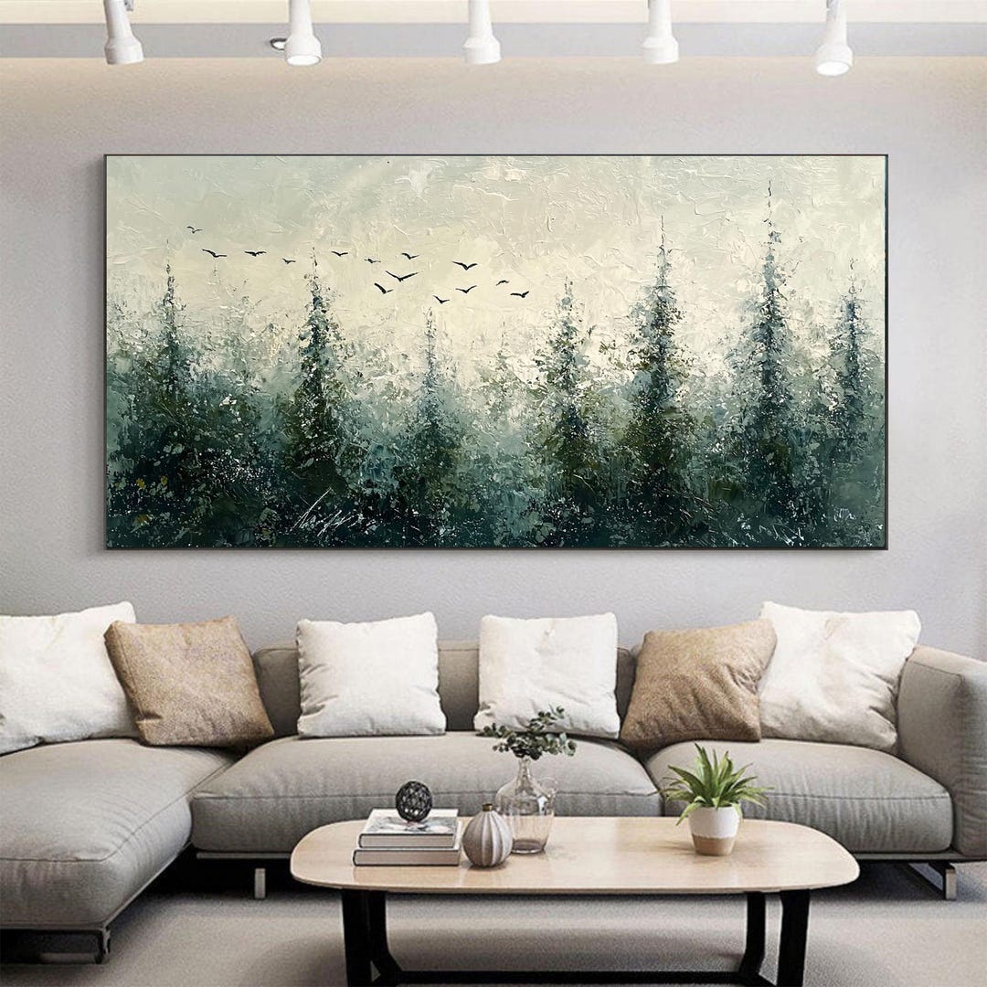 Abstract Green Forest Oil Painting on Canvas, Original Tree Landscape ...