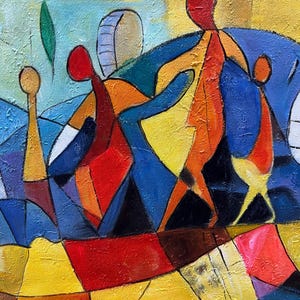 Original Colored Figures Oil Painting on Canvas, Large Wall Art ...