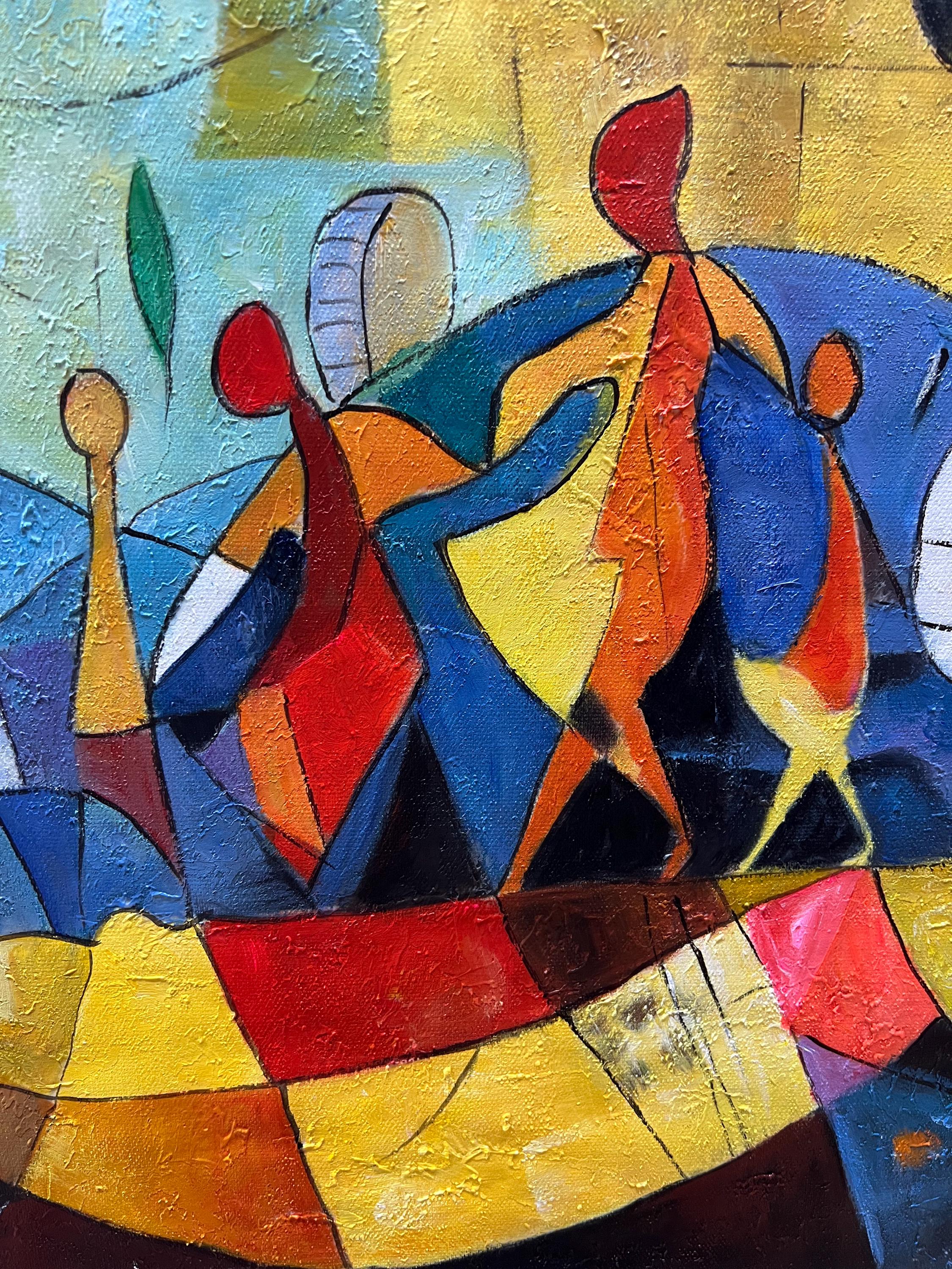 Original Colored Figures Oil Painting on Canvas, Large Wall Art ...