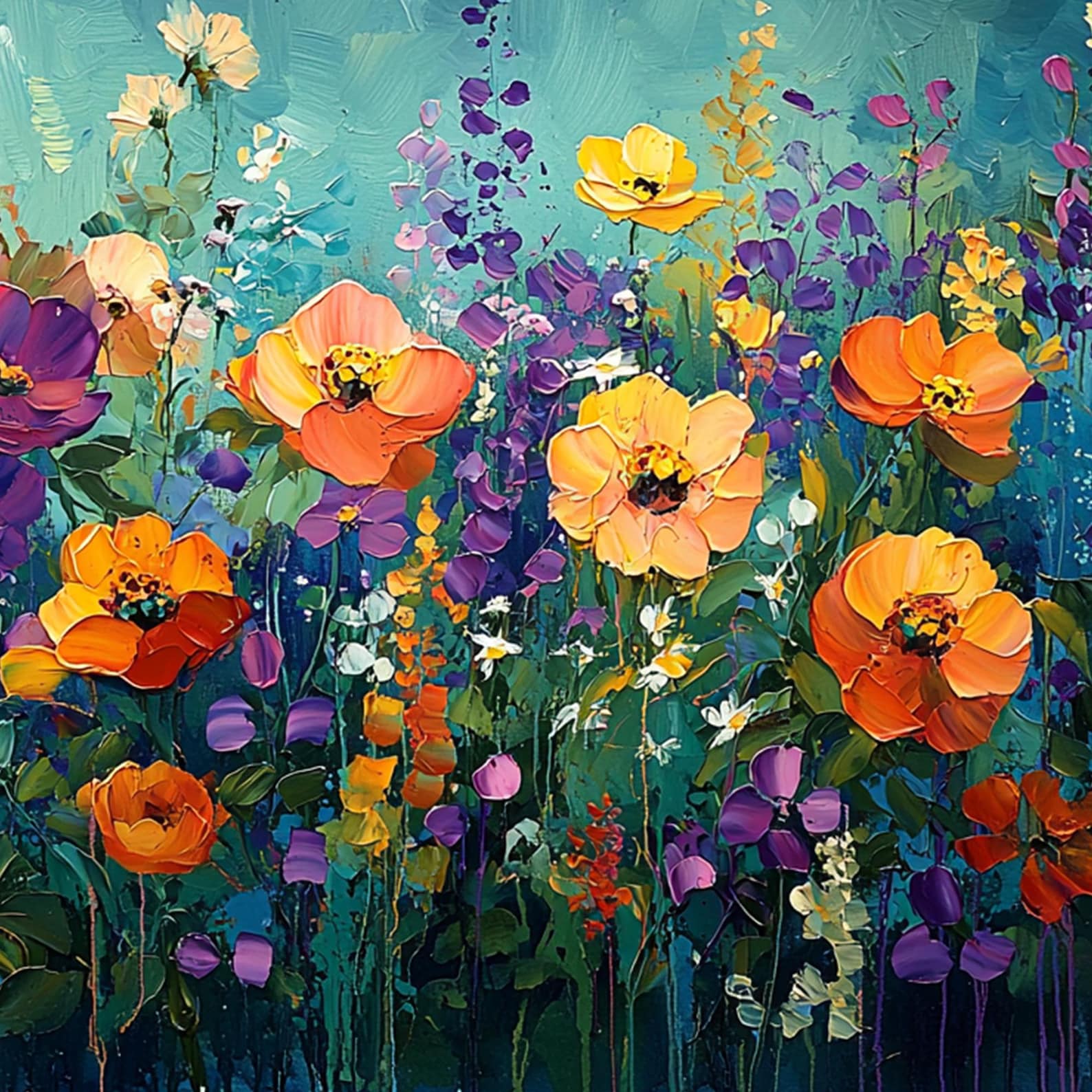 Abstract Colorful Flower Oil Painting on Canvas, Original Blooming ...