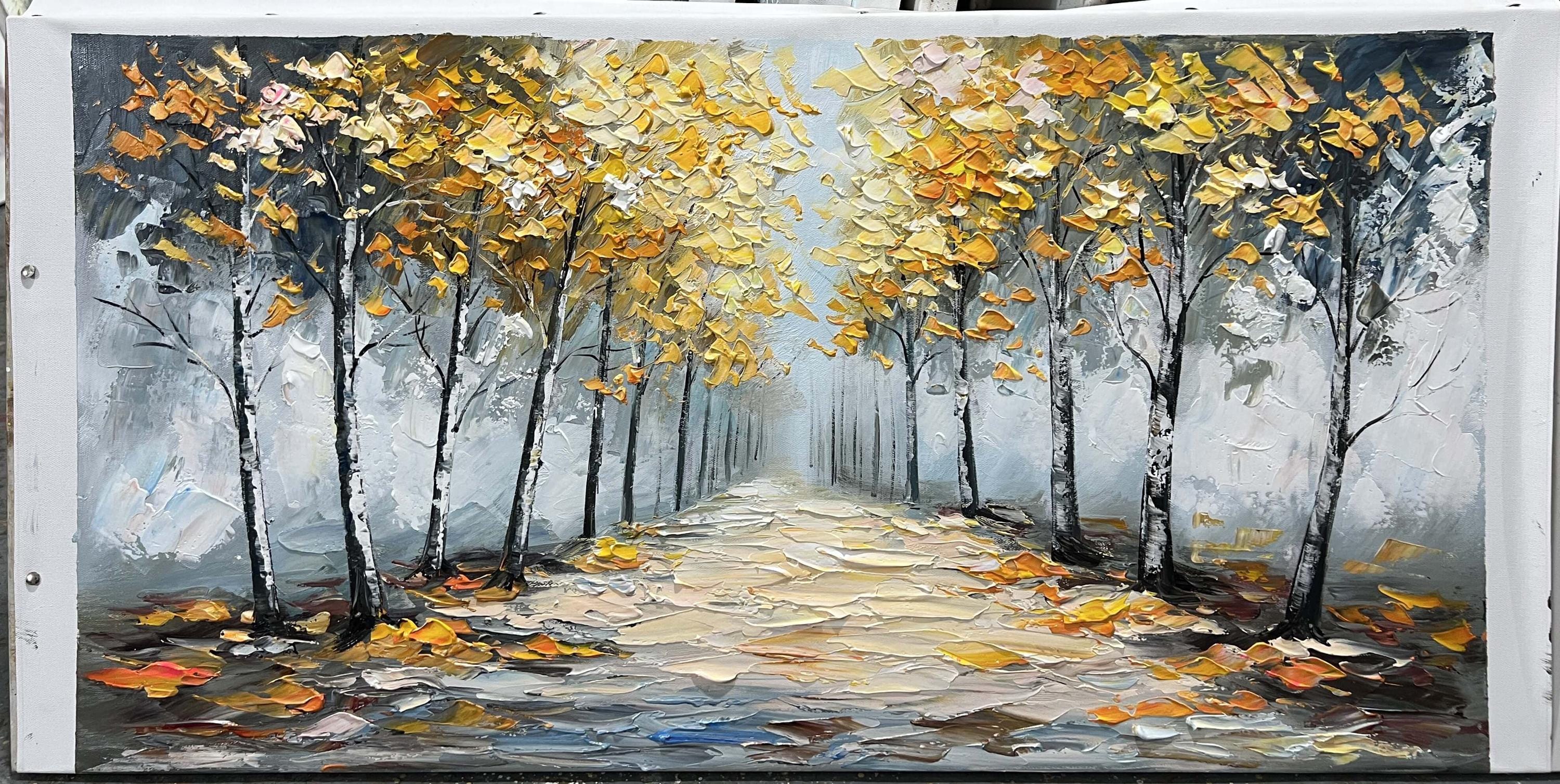 Abstract Yellow Landscape Oil Painting on Canvas Large Original ...