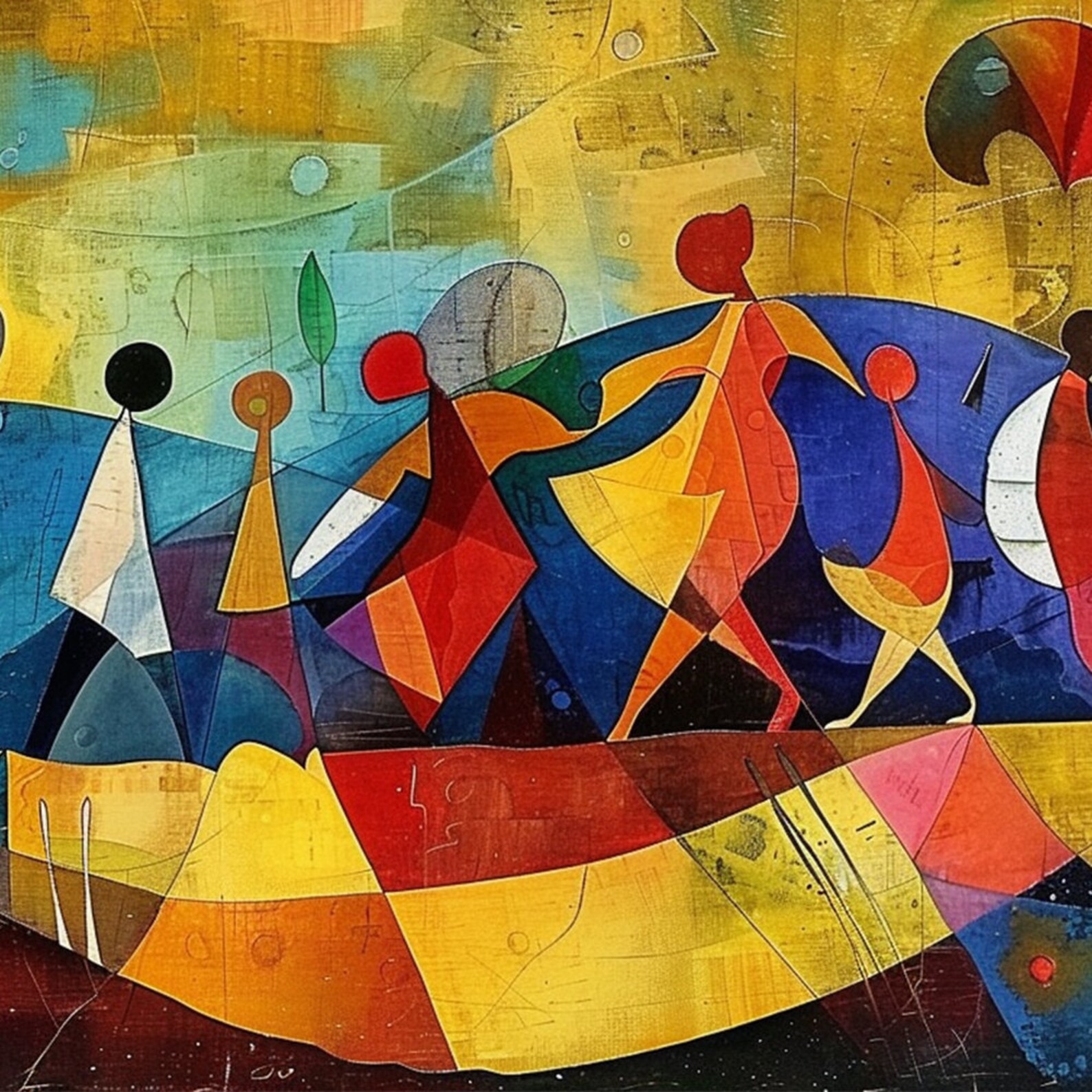 Original Colored Figures Oil Painting on Canvas, Large Wall Art ...