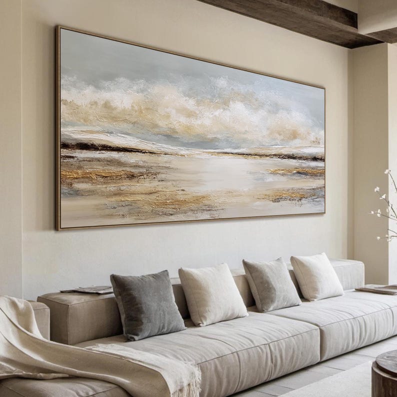 Abstract Gold Ocean Horizon Oil Painting, Original Serene Landscape ...