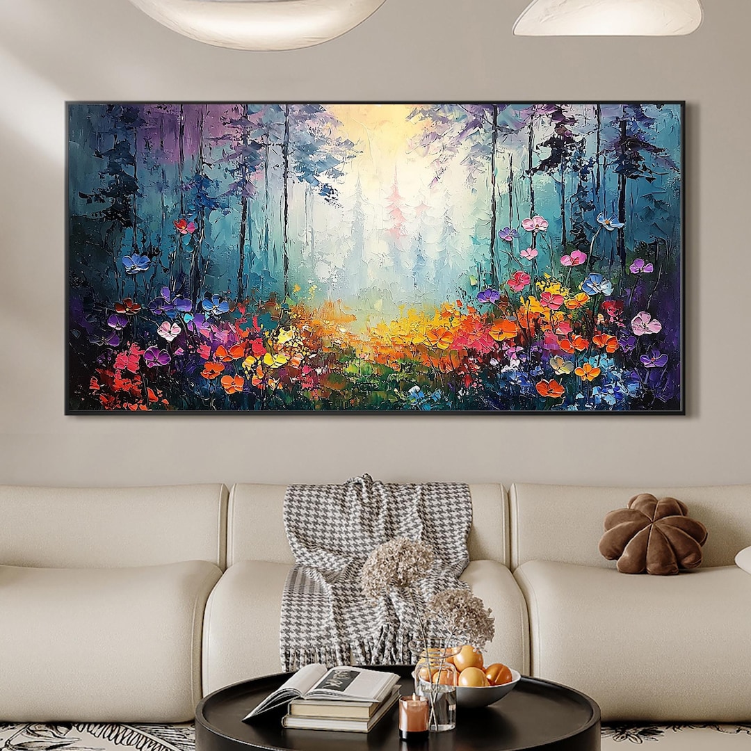 Abstract Colorful Forest Oil Painting on Canvas, Original Texture Tree ...
