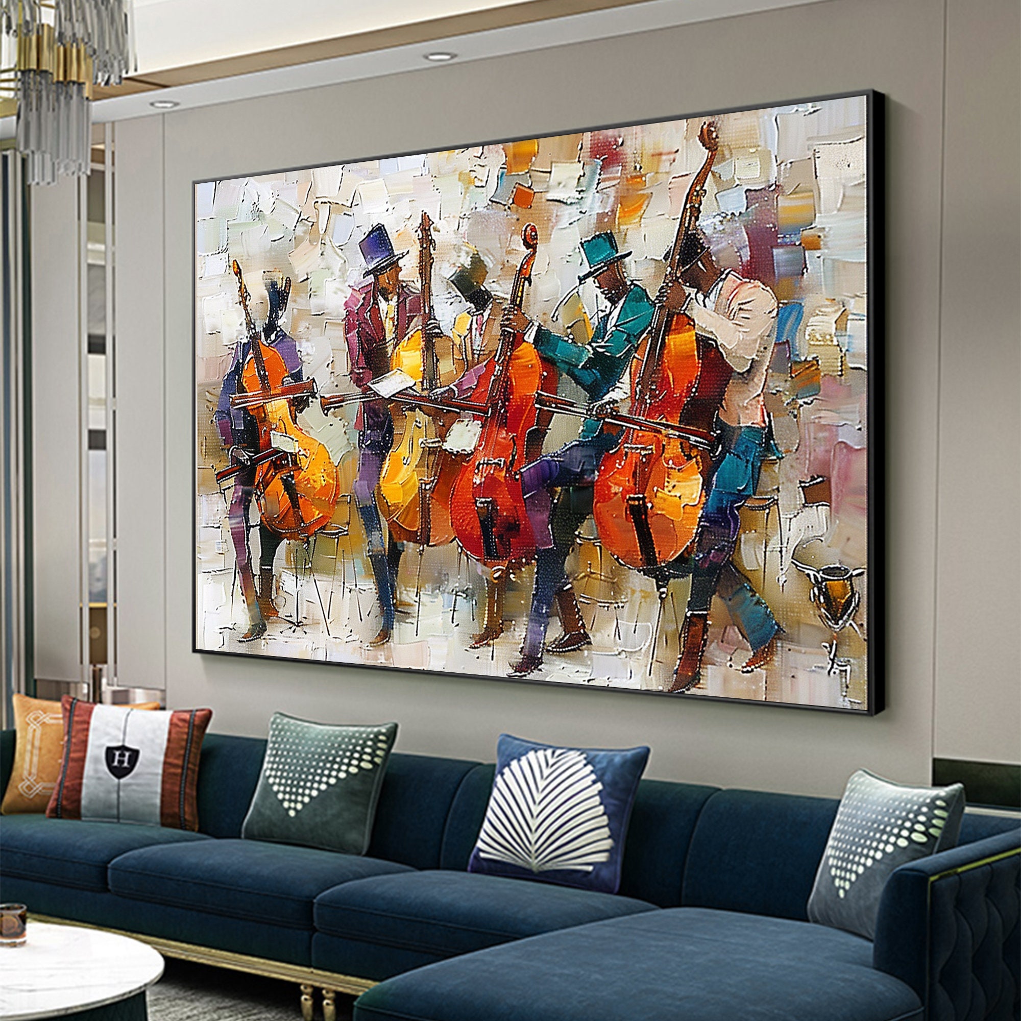 Large Abstract Jazz Band Oil Painting on Canvas Wall Art, Original ...