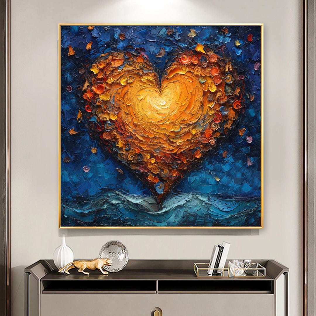 Abstract Heart Shape Oil Painting on Canvas, Large Wall Art, Original ...