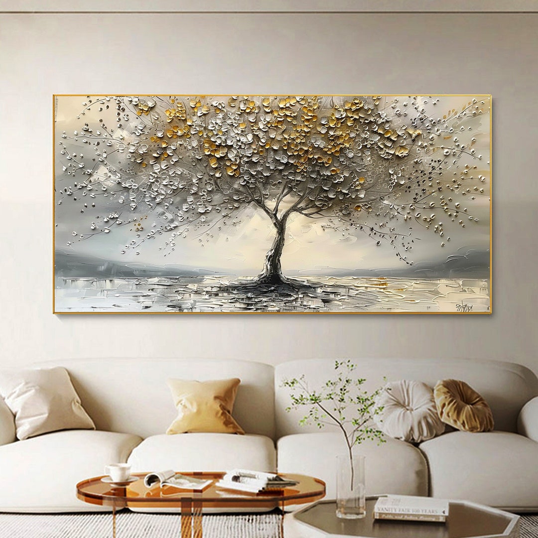 Large Abstract Blossom Tree Oil Painting on Canvas, Original Textured ...