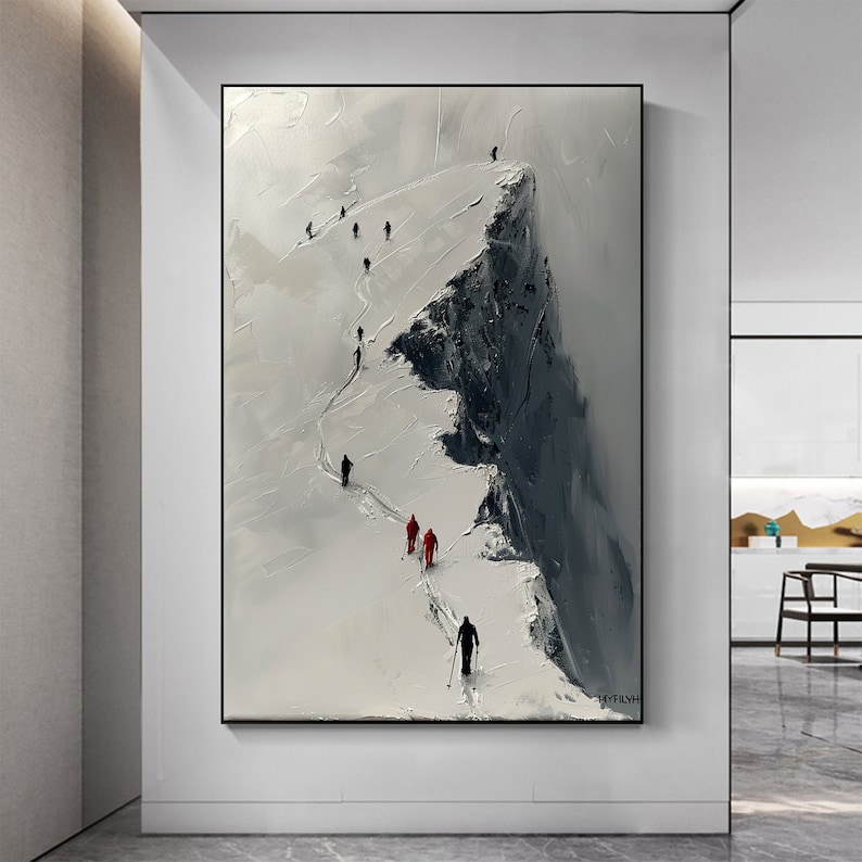 Abstract Mountain Climbing Oil Painting on Canvas, Large Wall Art ...