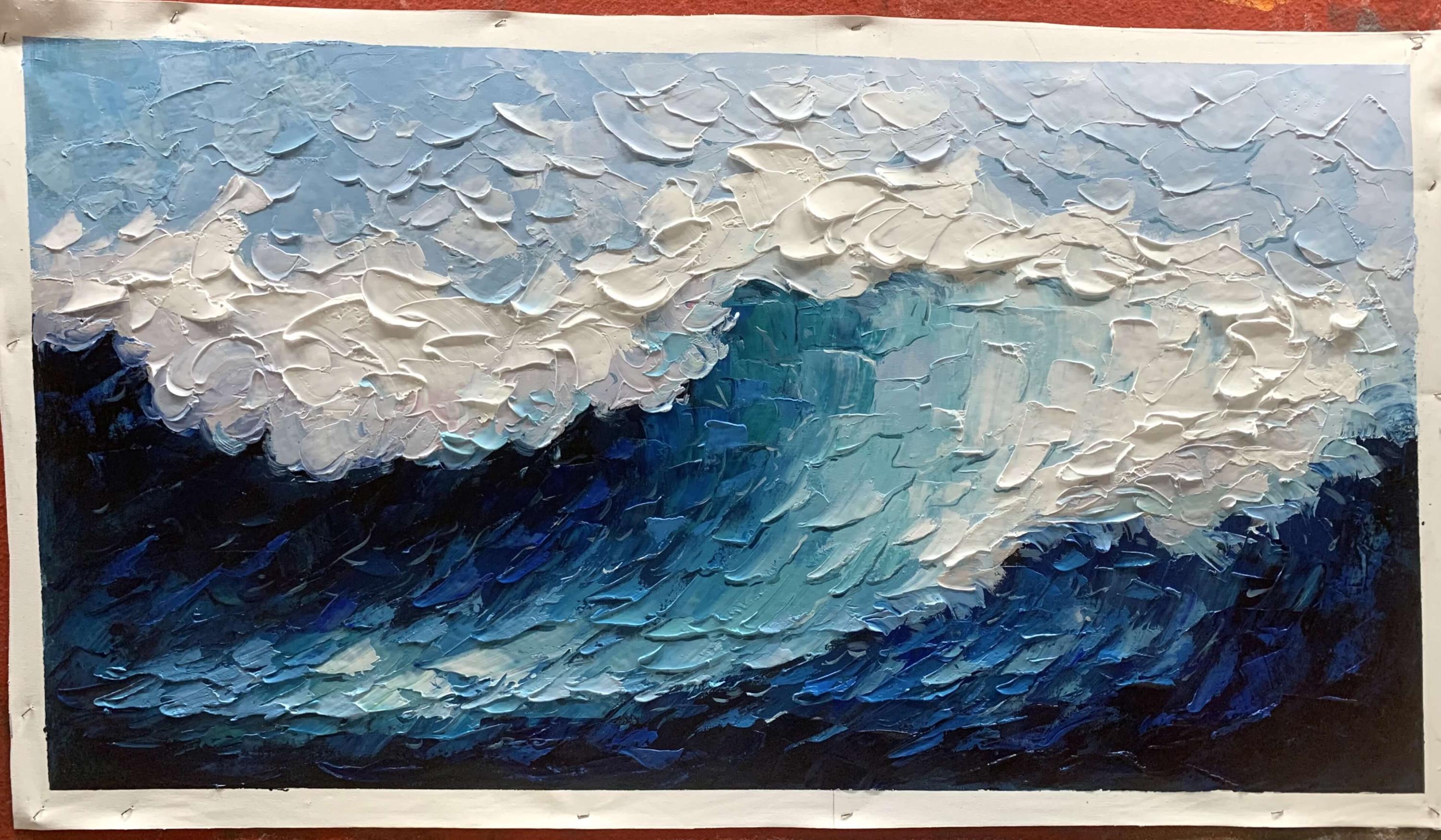 Original Blue Ocean Painting on Canvas Large Abstract Textured Sea ...