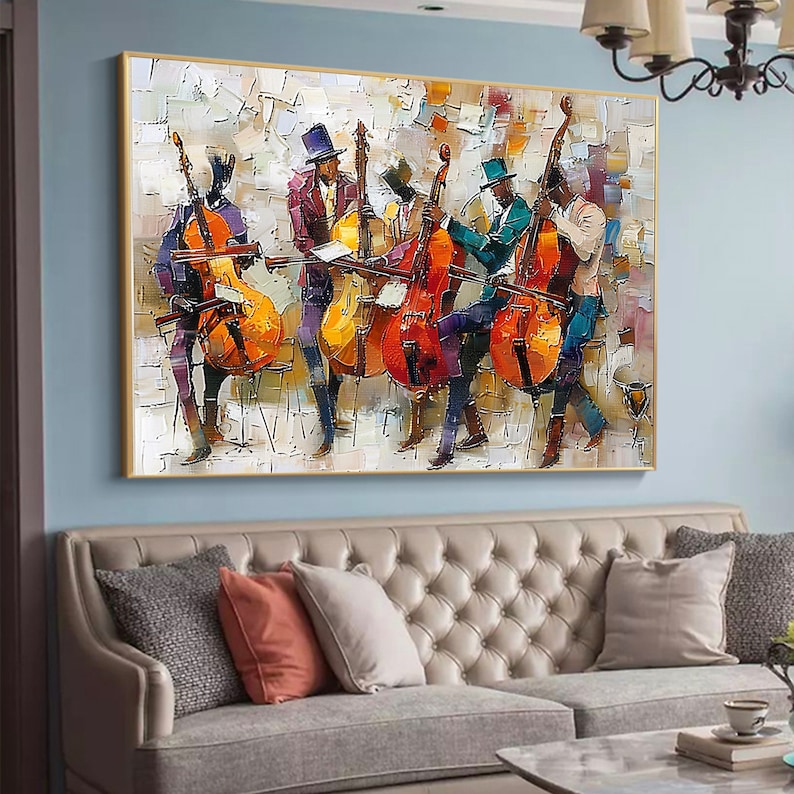 Large Abstract Jazz Band Oil Painting on Canvas Wall Art, Original ...
