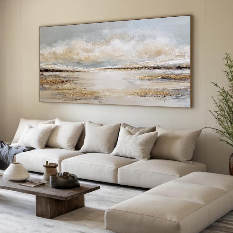 Abstract Gold Ocean Horizon Oil Painting, Original Serene Landscape ...