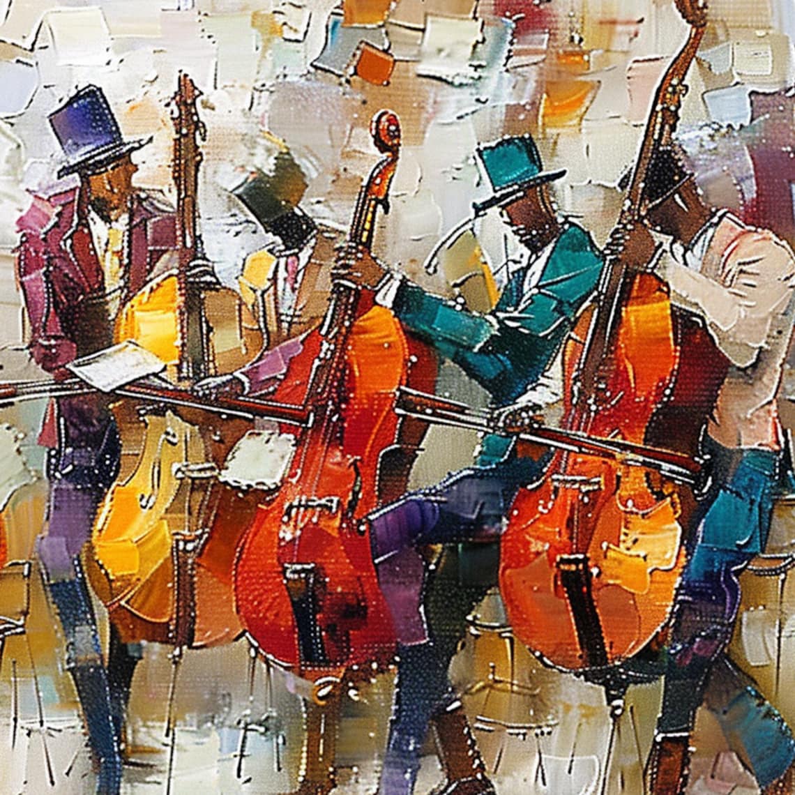 Large Abstract Jazz Band Oil Painting on Canvas Wall Art, Original Black Jazz Music Art ...