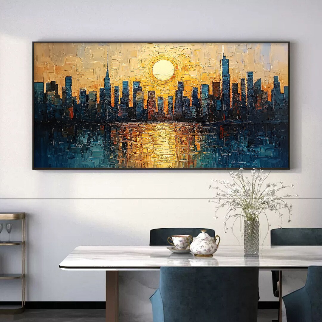 Original Urban Architecture Oil Painting on Canvas, Large Abstract City ...